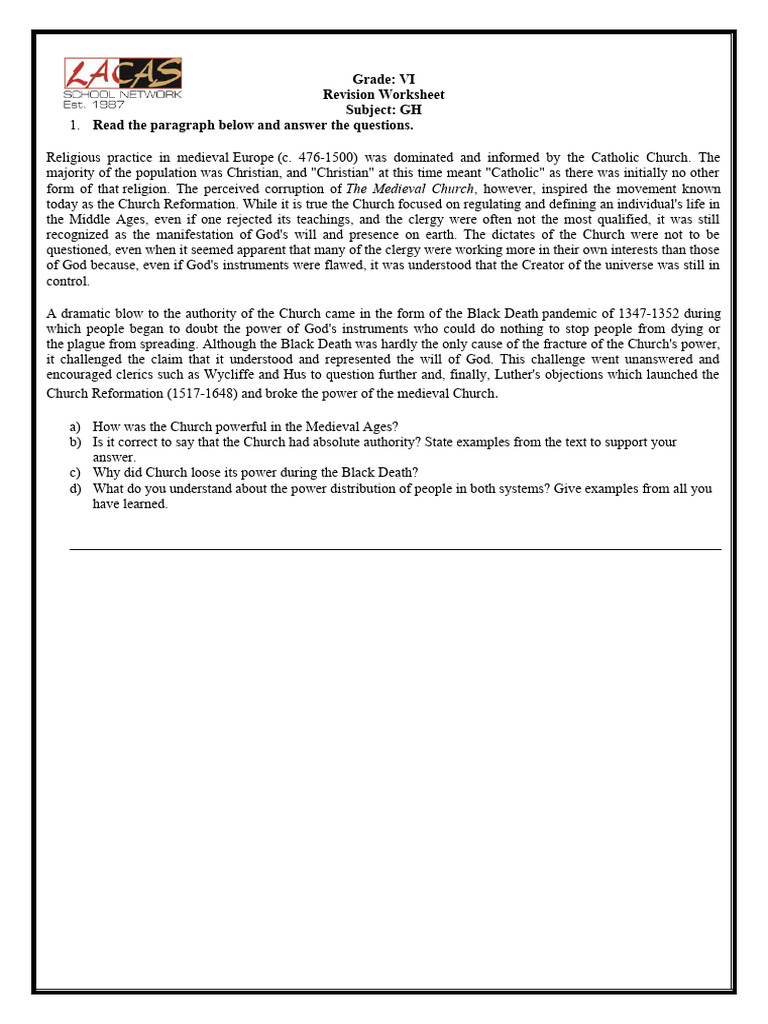 Revision Worksheets Grade 6 GH | PDF | Philosophy | Religion & Spirituality