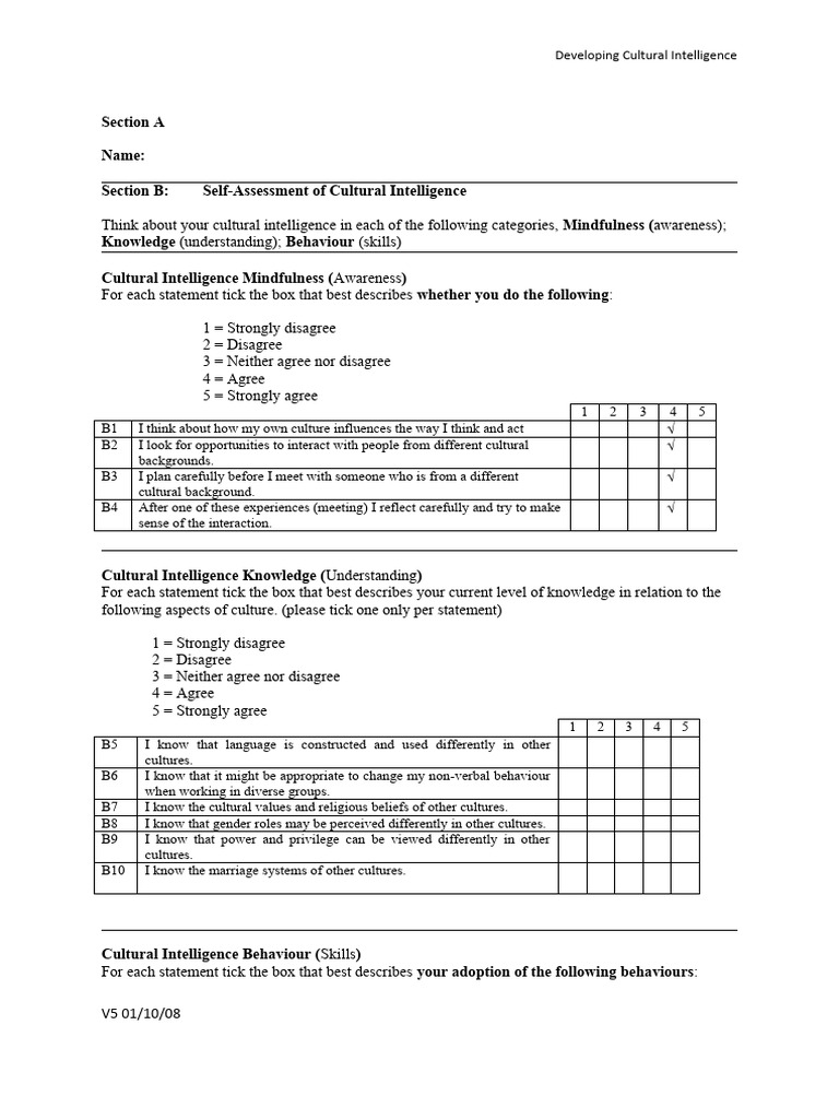 Cultural Intelligence Self-Assessment Tool | PDF | Knowledge | Intelligence