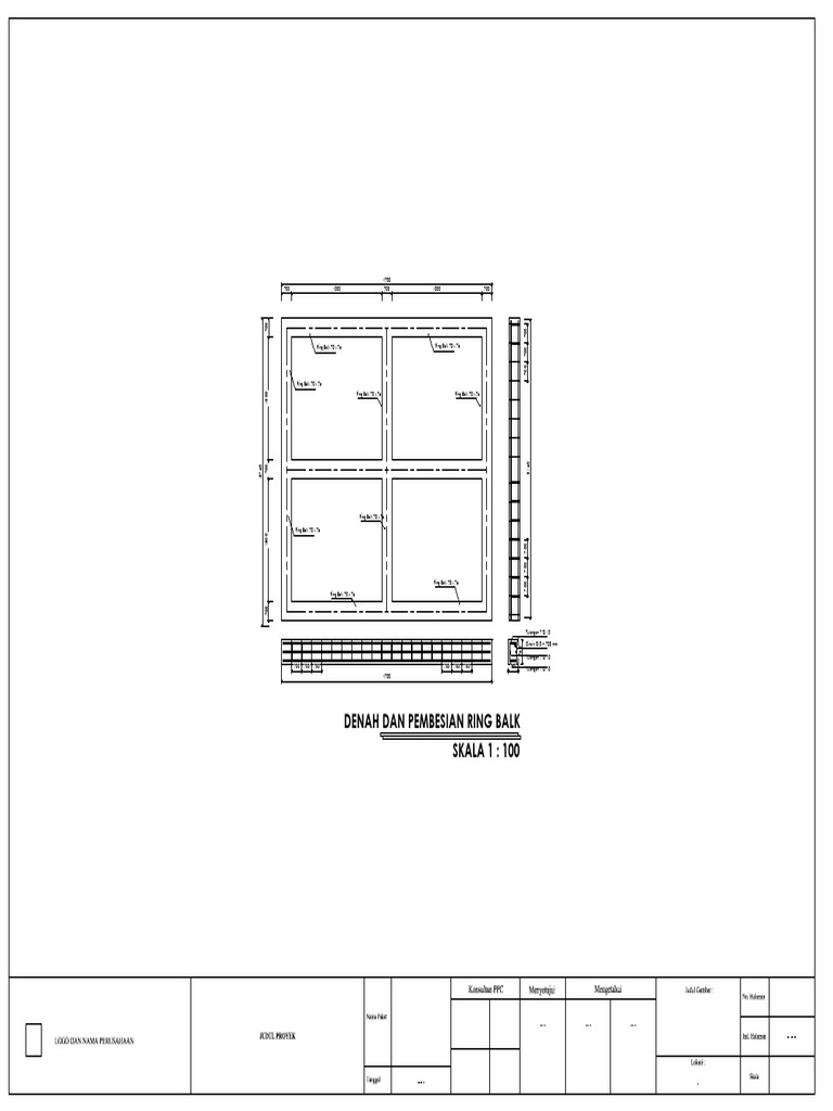 Denah Dan Pembesian Ring Balk SKALA 1: 100: Logo Dan Nama Perusahaan | PDF