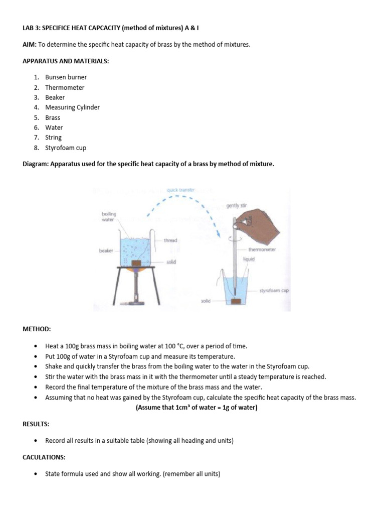 Specific Heat Capacity of Brass Experiment | PDF | Heat | Temperature