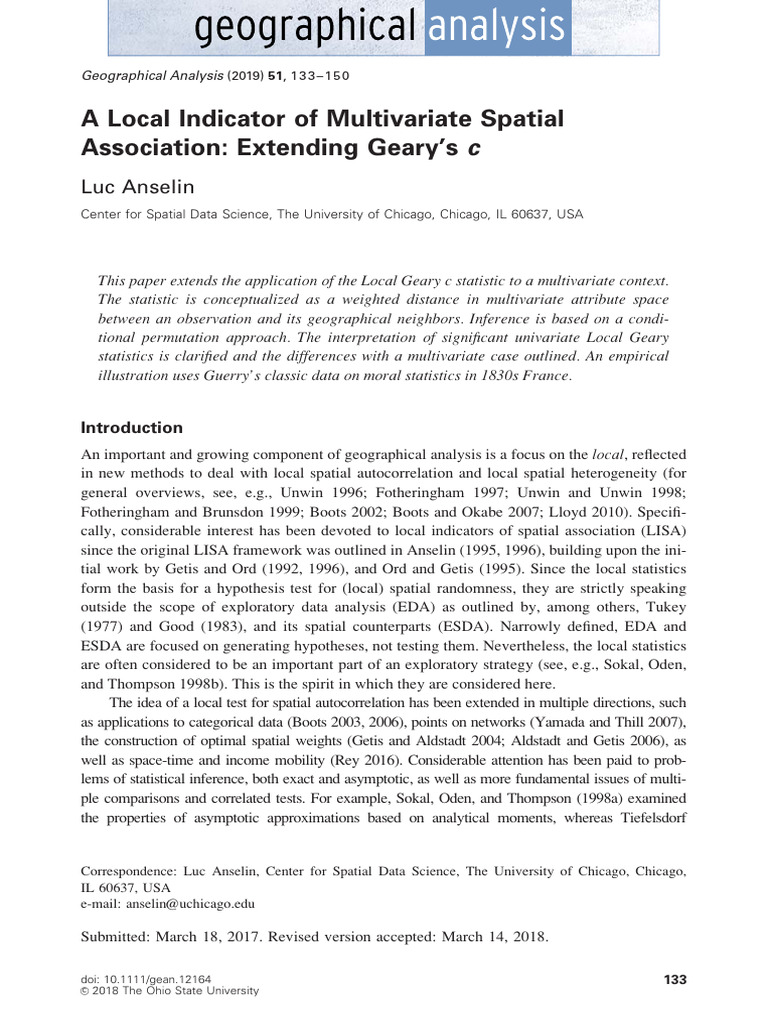 Geographical Analysis - 2018 - Anselin | PDF | Spatial Analysis | Statistics