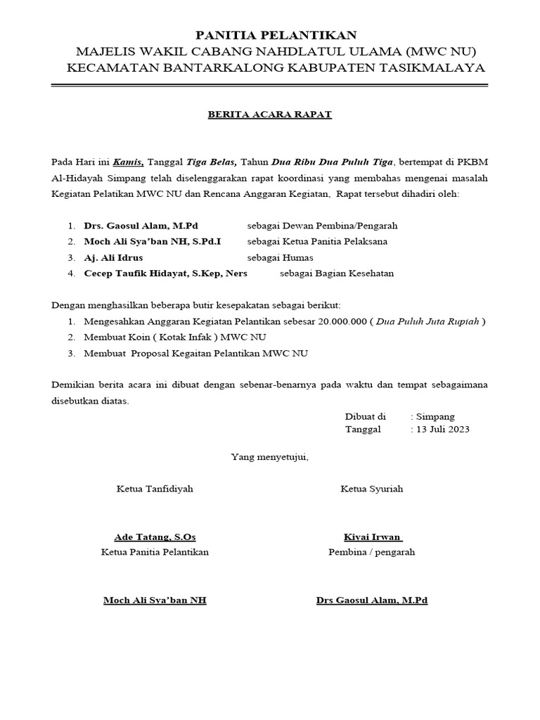 Berita Acara Rapat Koordinasi | PDF