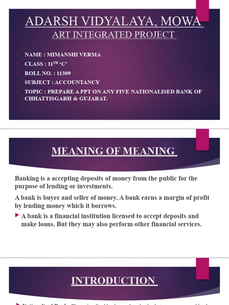 Adarsh Vidyalaya, Mowa: Art Integrated Project | PDF | Banks | Money