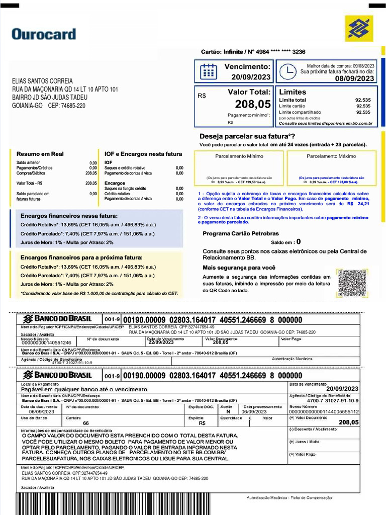 Fatura 2023 BB | PDF | Crédito rotativo | Crédito