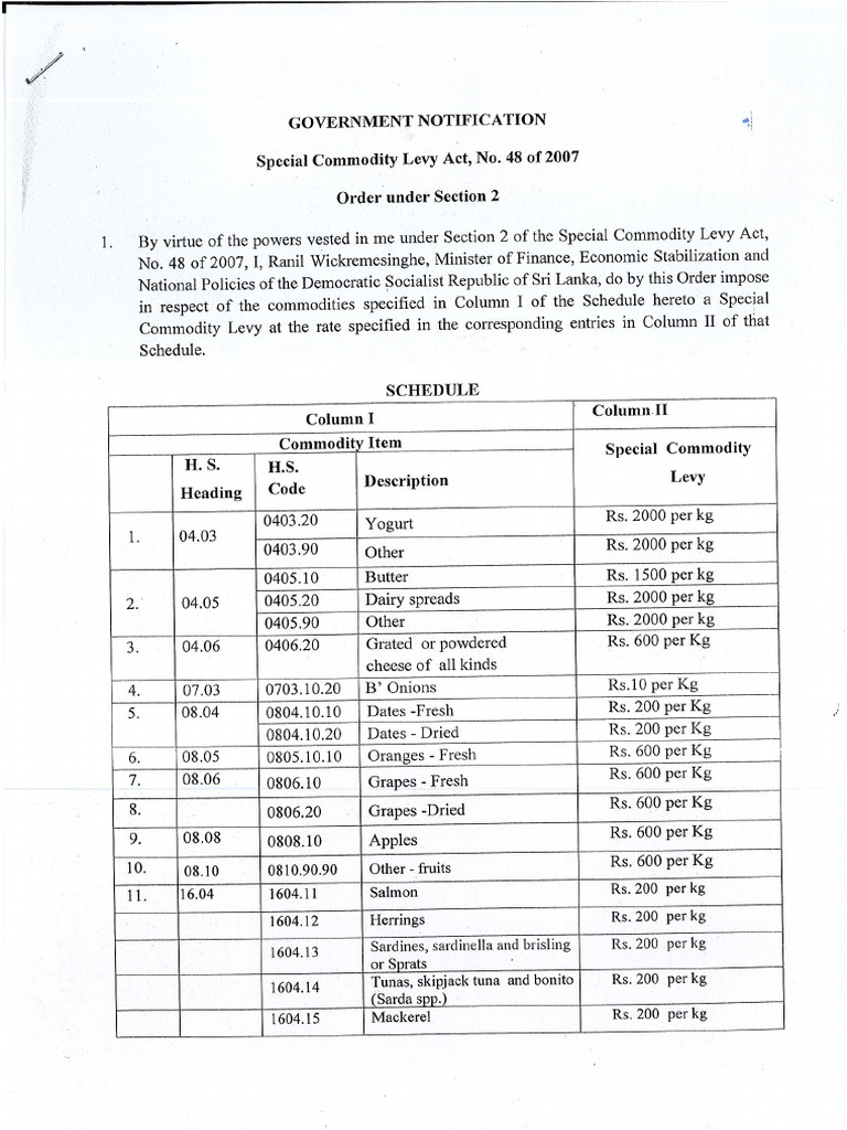 Special Commodity Levy - Gazette | PDF