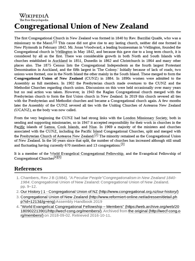 History of Congregational Union NZ | PDF | Protestantism | Protestant ...