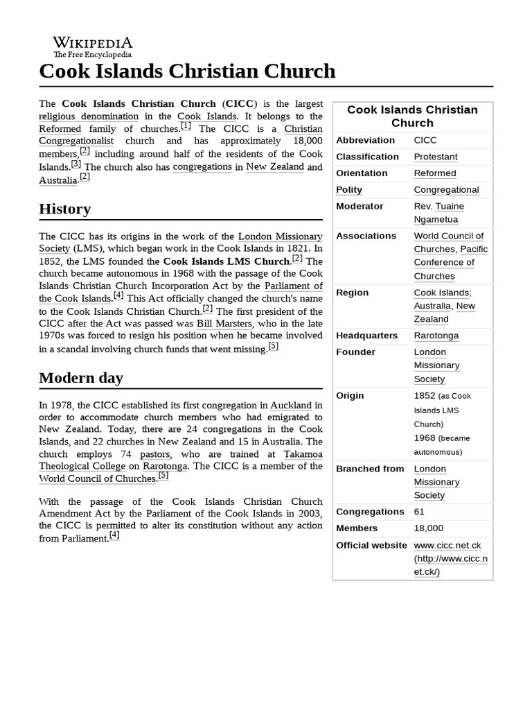 Cook Islands Christian Church Overview | PDF | Calvinism | Religious Faiths