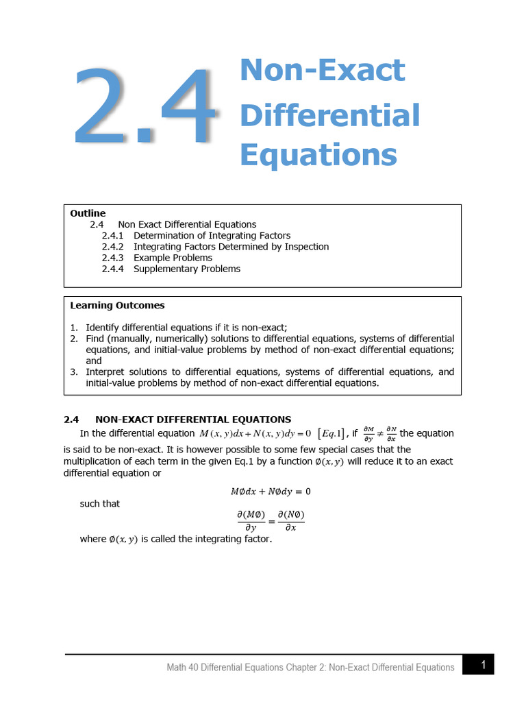 Solving Non-Exact Differential Equations | PDF | Equations ...