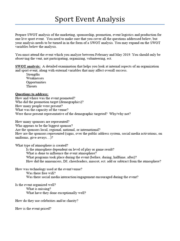 Sport Event Analysis | PDF | Swot Analysis | Communication