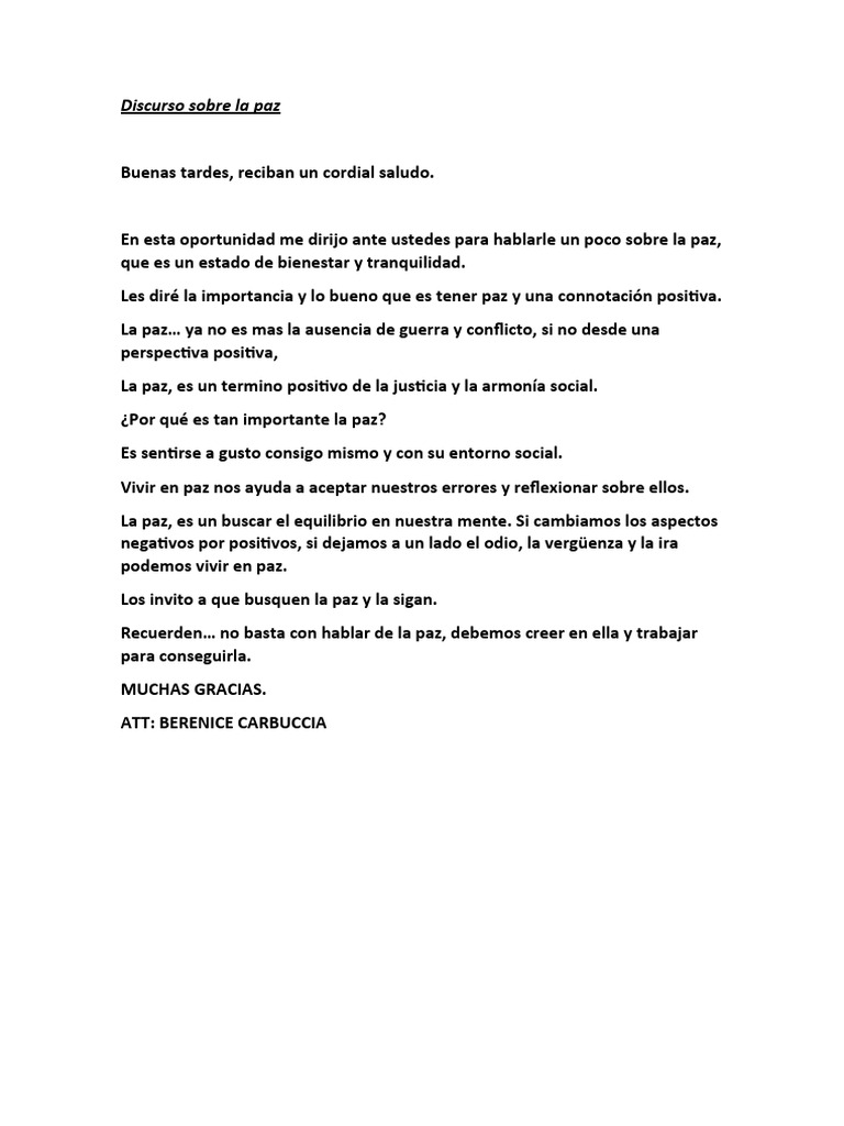 Discurso Sobre La Paz | PDF