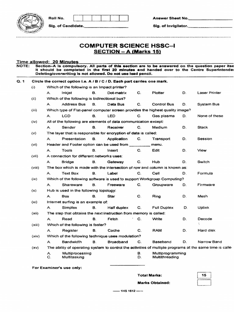 Class 11 Computer Science Past Paper 2016 Supp | PDF