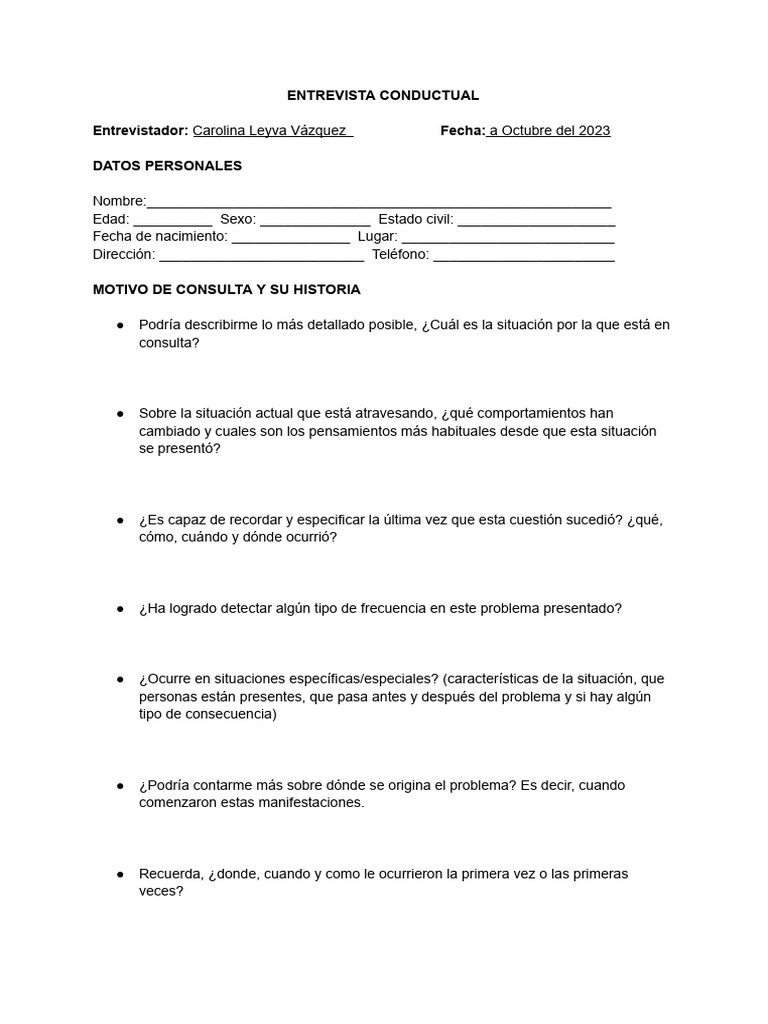 Entrevista Conductual | PDF | Trastorno mental | Adultos