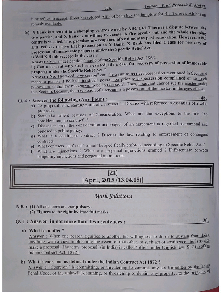 CONTRACT 1 Question Papers 2015 To 2020 | PDF