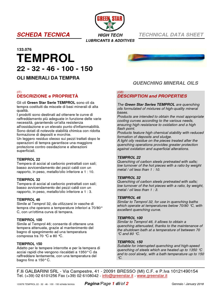 GREEN STAR TEMPROL Serie 22 32 46 100 150 - Scheda Tecnica | PDF