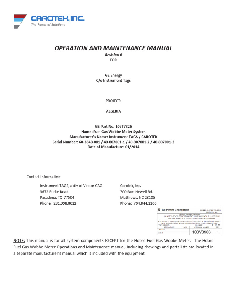Fuel Gas Wobbe Meter Manual | PDF | Personal Protective Equipment | Safety