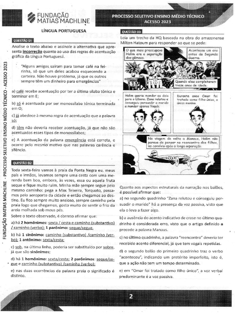 Prova de Lã - Ngua Portuguesa - FMM 2022 | PDF