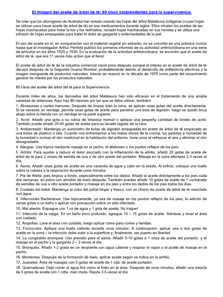 El Milagro Del Aceite de Árbol de Té | PDF | Té | Agua