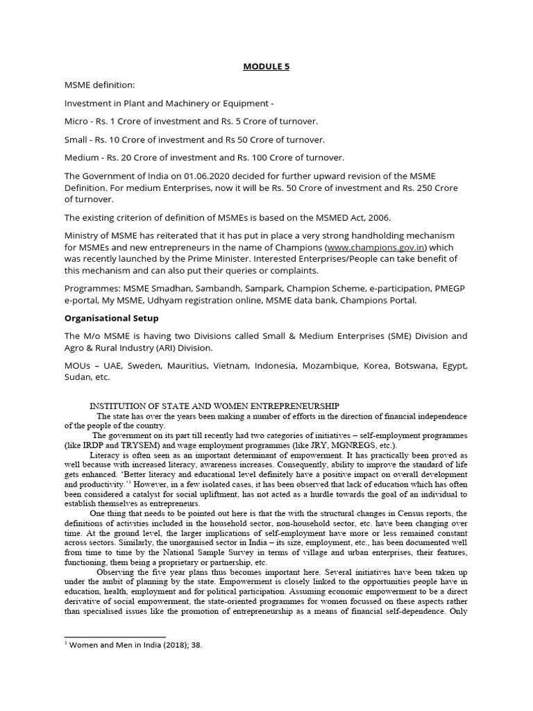 Class Notes Module 5 Pdf Small And Medium Sized Enterprises Entrepreneurship