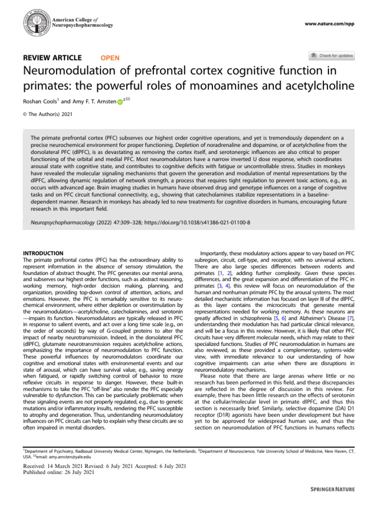 Neuromodulation of Prefrontal Cortex Cognitive Function in Primates ...