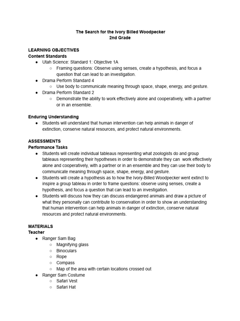 Arts Education Fellow Lesson Plan - Ivory Billed Woodpecker-2 | PDF ...