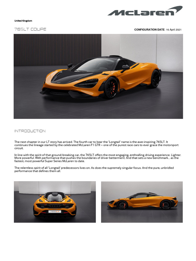 McLaren 765LT: Ultimate Supercar | PDF | Transport | Luxury Vehicles