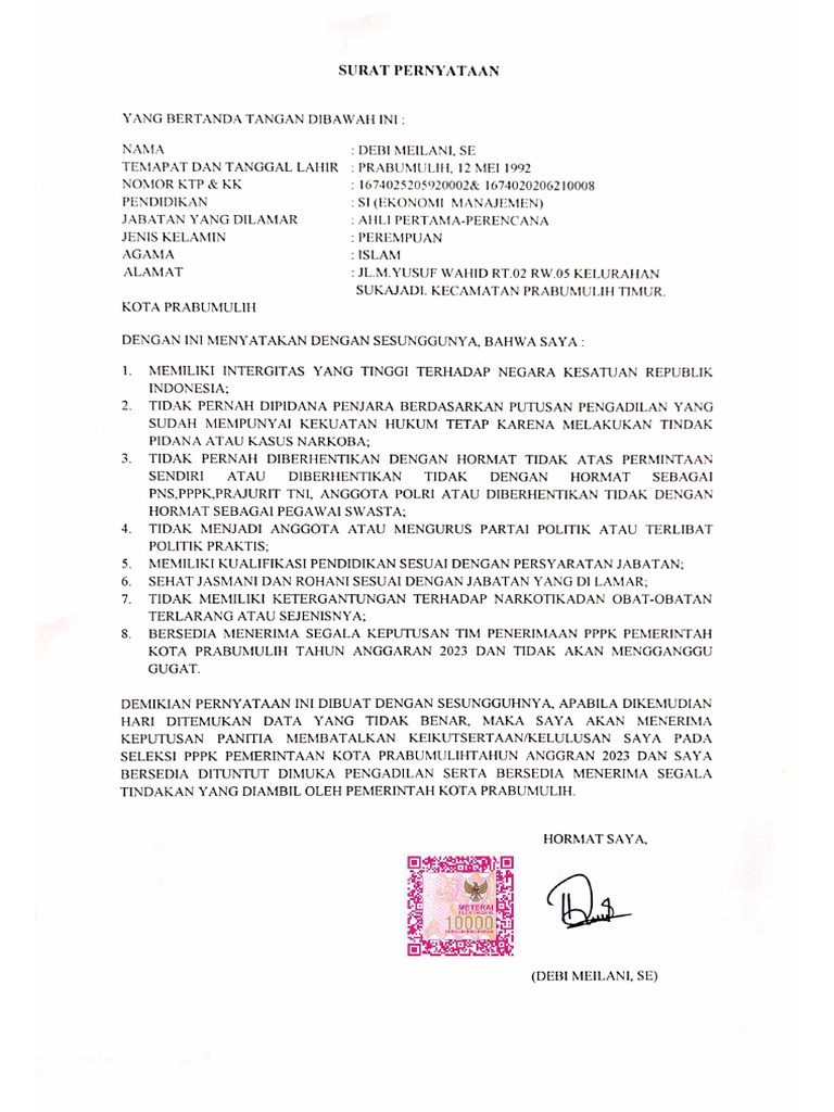 Surat Pernyataan 2023 Stamp | PDF