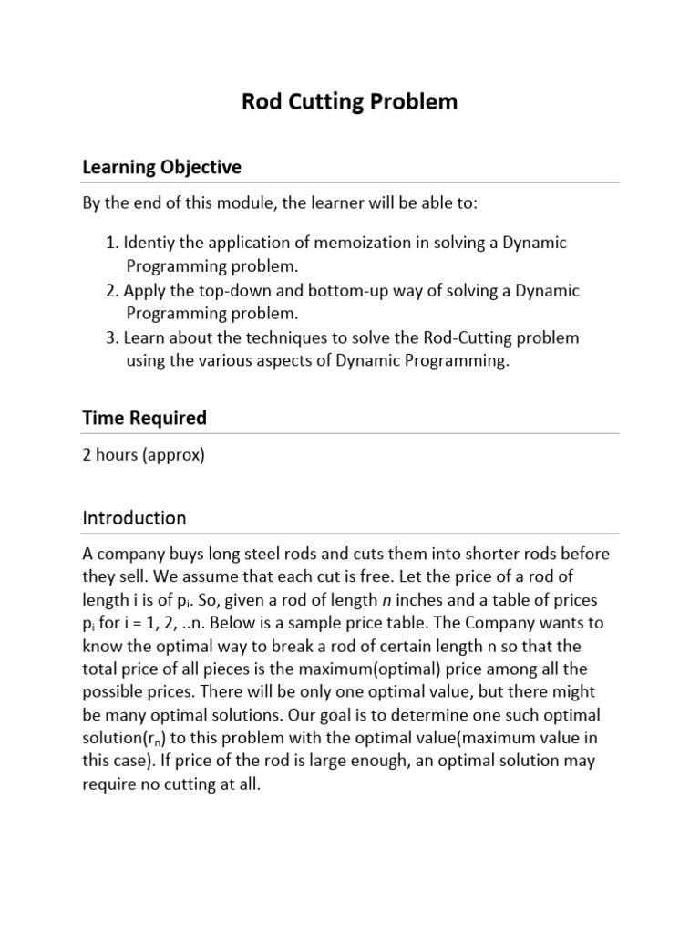 33-30-ET-V1-S1 Algorithms Unit2 Module6 Rod Cutting Problem E-Text ... 33-30-ET-V1-S1 Algorithms Unit2 Module6 Rod Cutting Problem E-Text ...