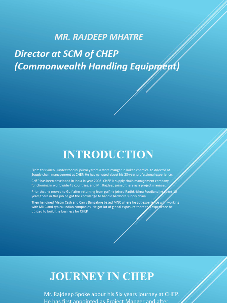 Rajdeep Mhatre's CHEP Journey in India | PDF | Business