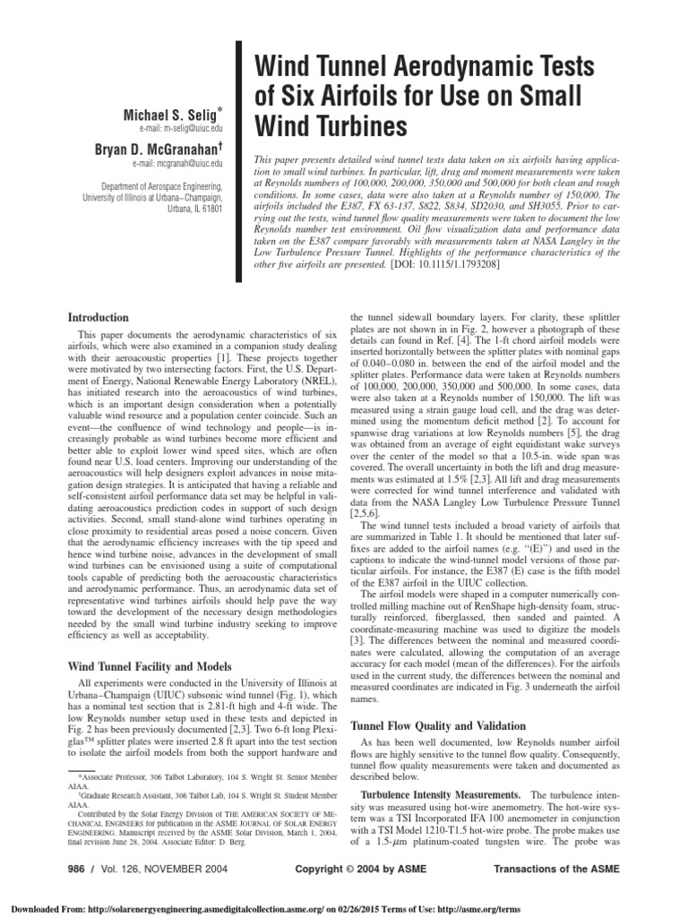 Selig 2004 | PDF | Wind Tunnel | Reynolds Number