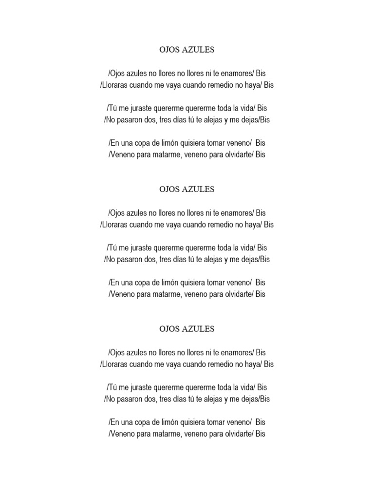 Letra de "Ojos Azules" | PDF