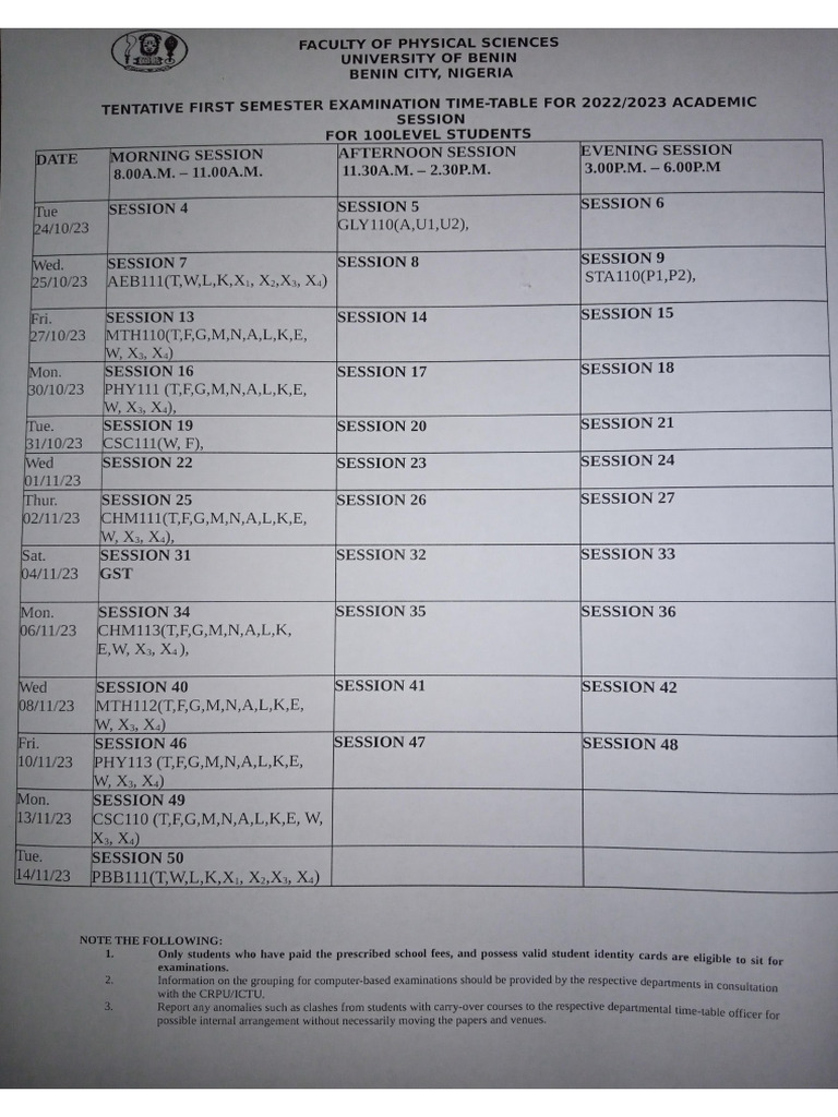 100level First Semestet Exam | PDF