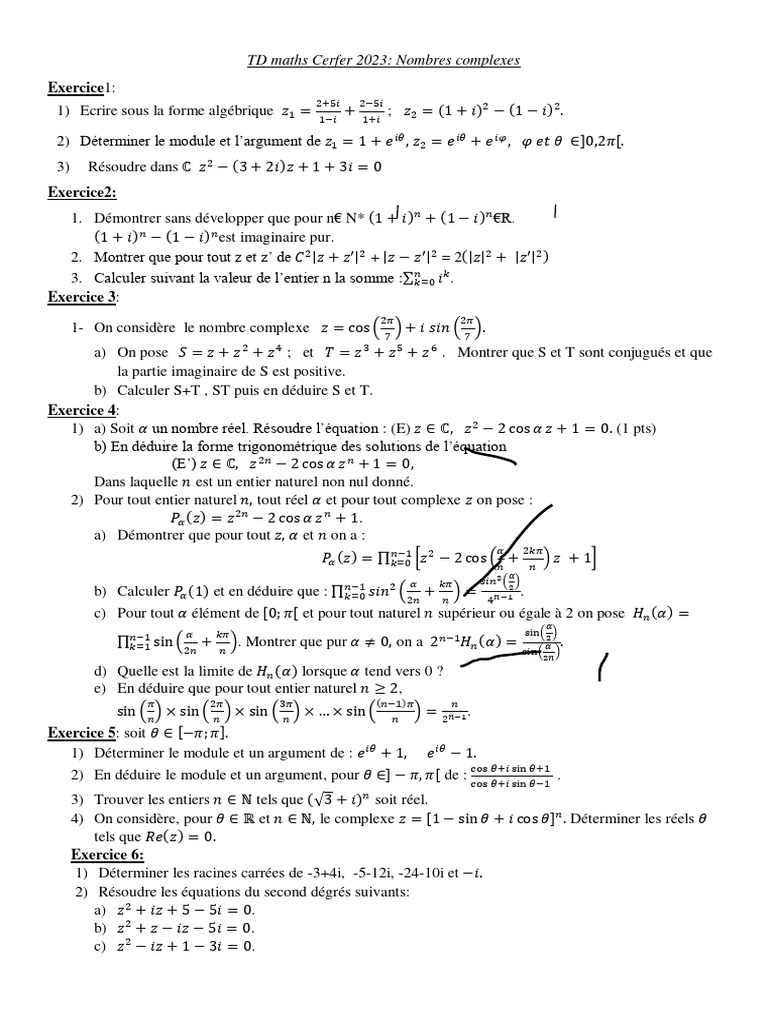 TD Maths Cerfer | PDF | Nombre complexe | Racine carrée
