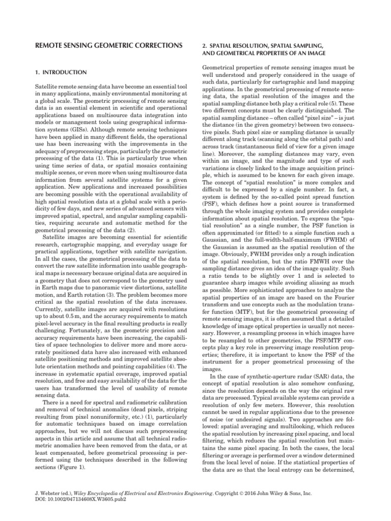 Remote Sensing Geometric Corrections: 2. Spatial Resolution, Spatial Sampling, and Geometrical ...