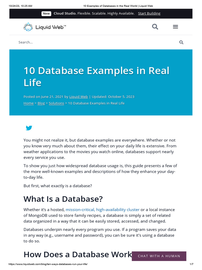 W05 - 10 Examples of Databases in The Real World - Liquid Web | PDF | Databases | Cloud Computing