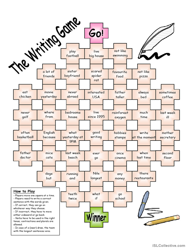 Board Game - The Writing Game | PDF | Grammar | Syntax