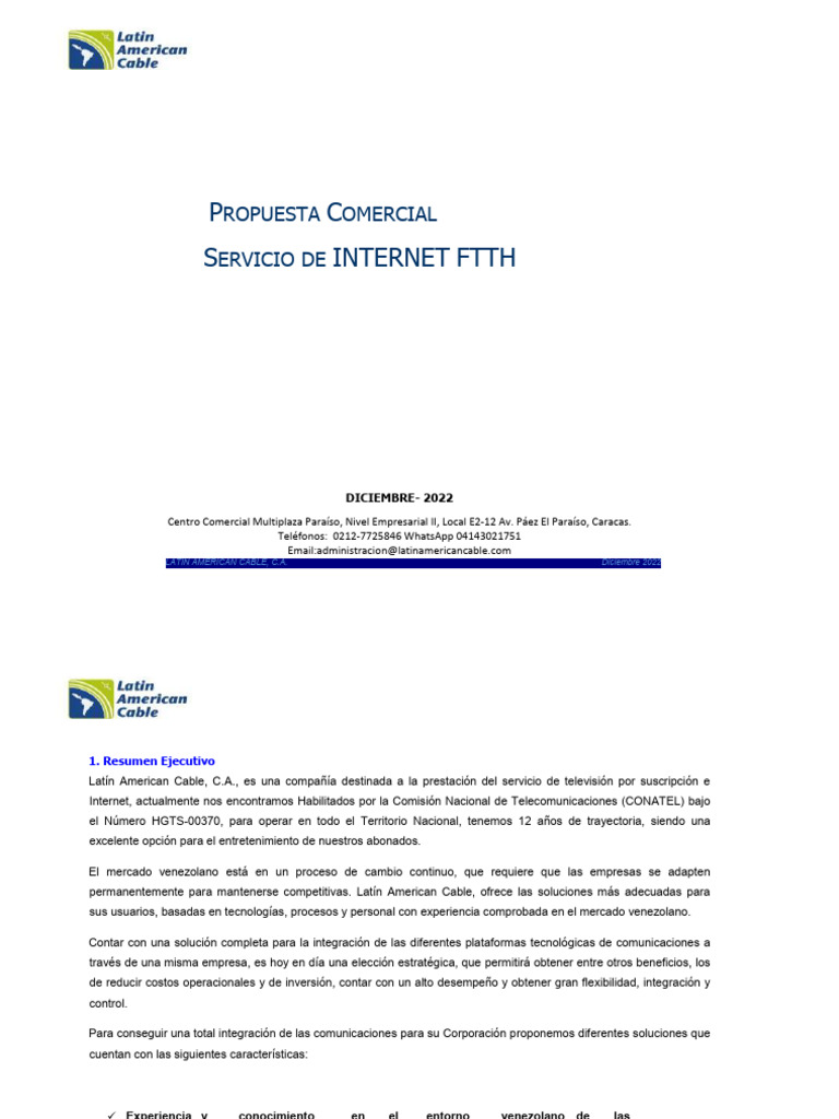 Propuesta Internet FTTH LAC | PDF | Internet | Televisión por cable