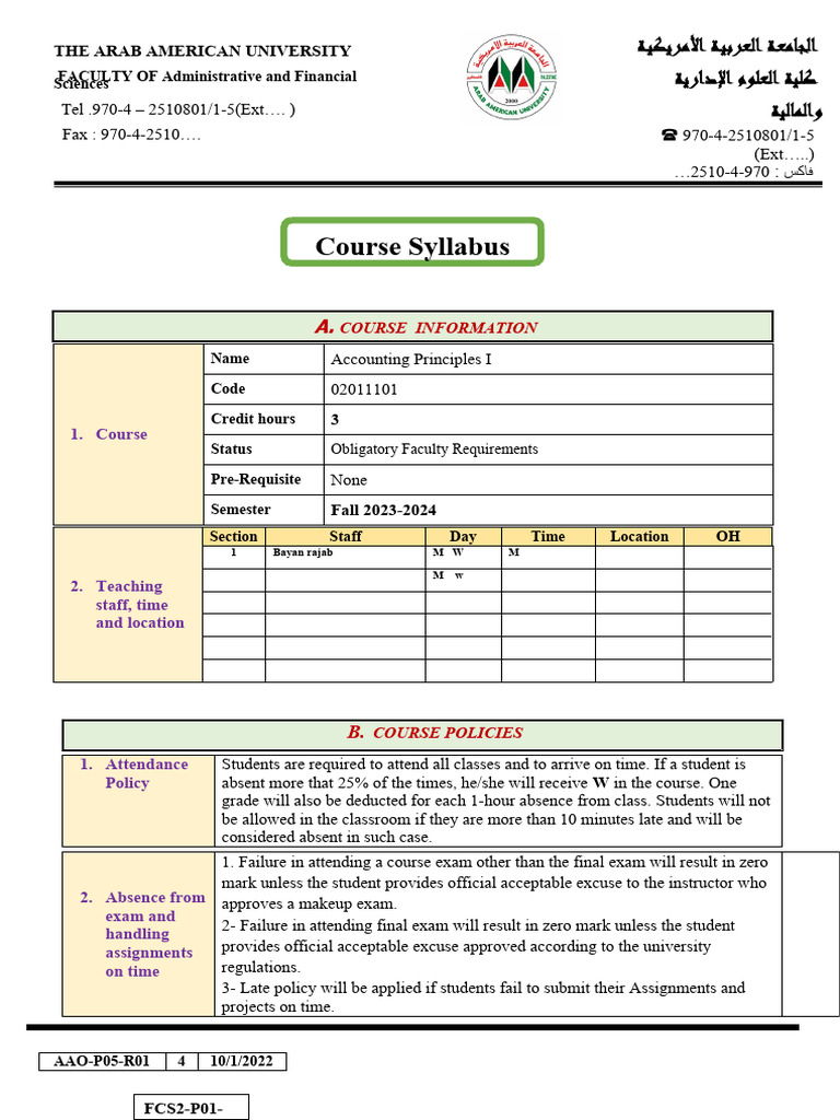 Accounting Principles 1 Syllabus | PDF | Inventory | Lecture