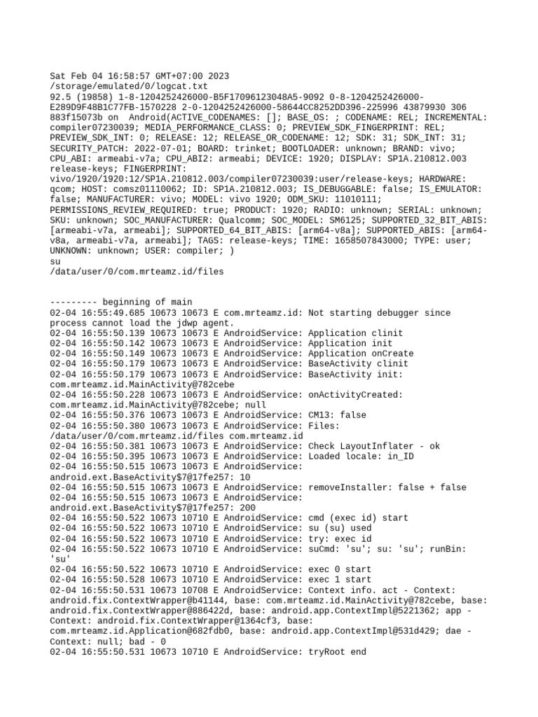 Logcat | PDF | Java (Programming Language) | Android (Operating System)