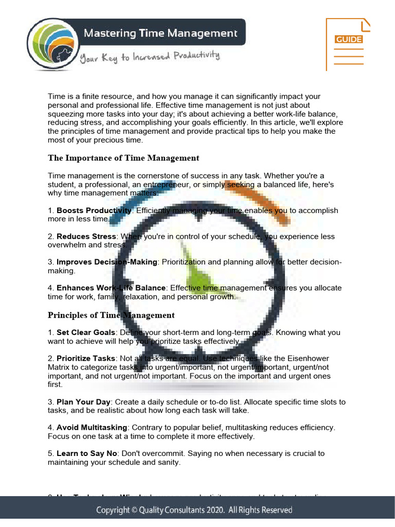 Mastering Time Management | PDF | Time Management | Professional Skills