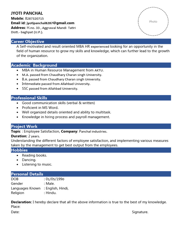 Jyoti Panchal Resume | PDF