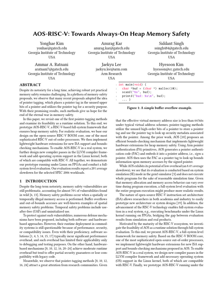 AOS RISC-V - TowardsAlways OnHeapMemorySafety | PDF | Pointer (Computer Programming) | Process ...