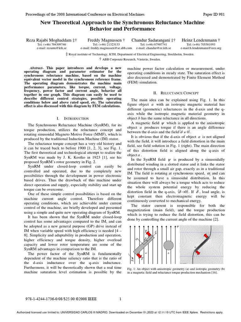 New Theoretical Approach To The Synchronous Reluctance Machine Behavior And Performance Pdf