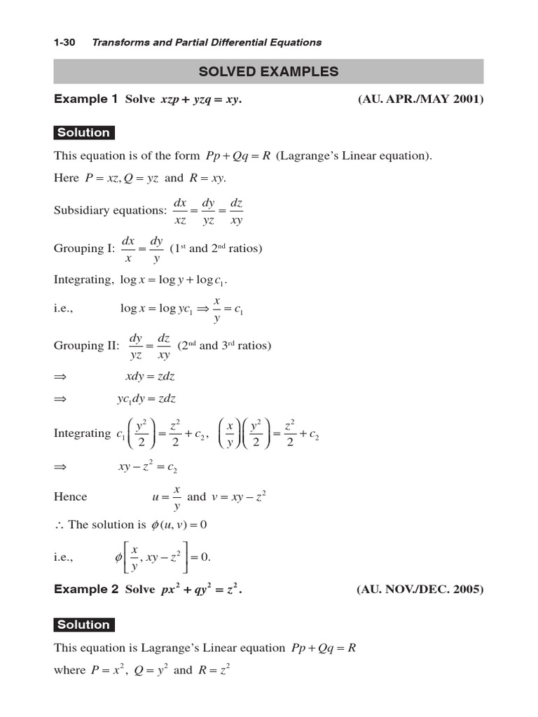 Solving Lagrange's Linear Equations | PDF | Differential Equations | Equations