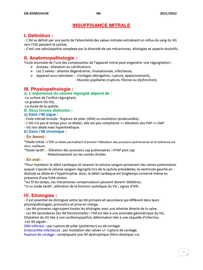 Insuffisance Mitrale : Diagnostic et Traitement | PDF | Valve cardiaque ...