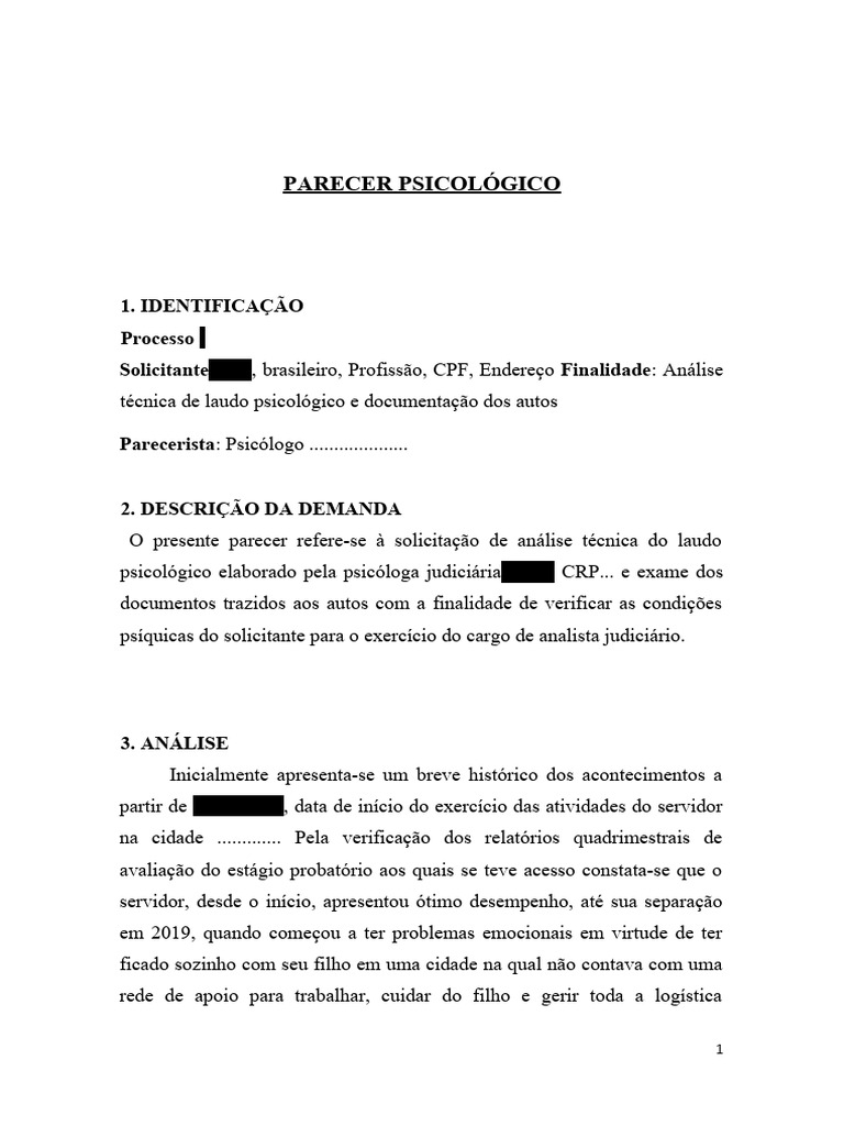 Modelo Parecer Psicologico. | PDF | Psicologia | Transtorno bipolar