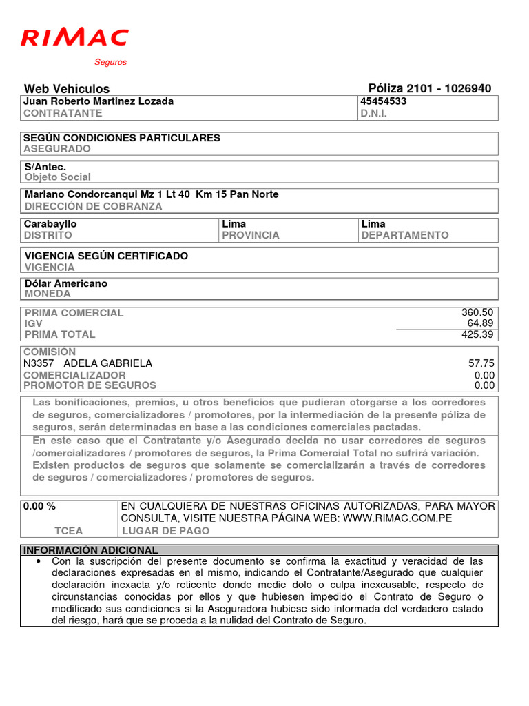 Rimac Juan | PDF | Póliza de seguros | Seguro