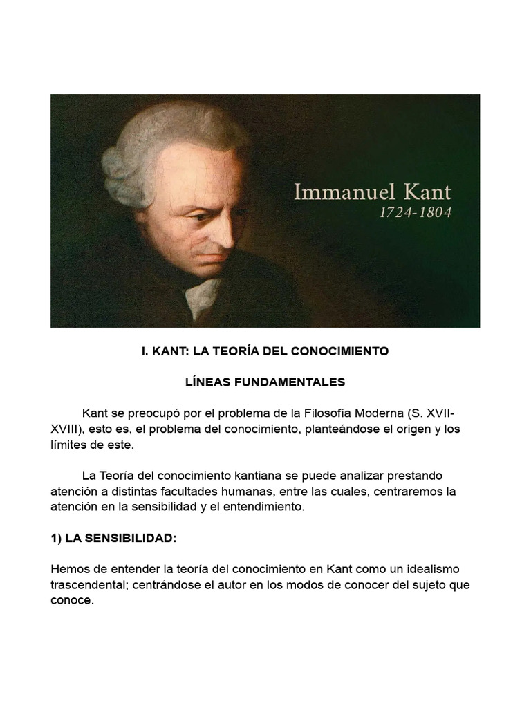 Kant. La Teoría Del Conocimiento. | PDF | Immanuel Kant | Conocimiento