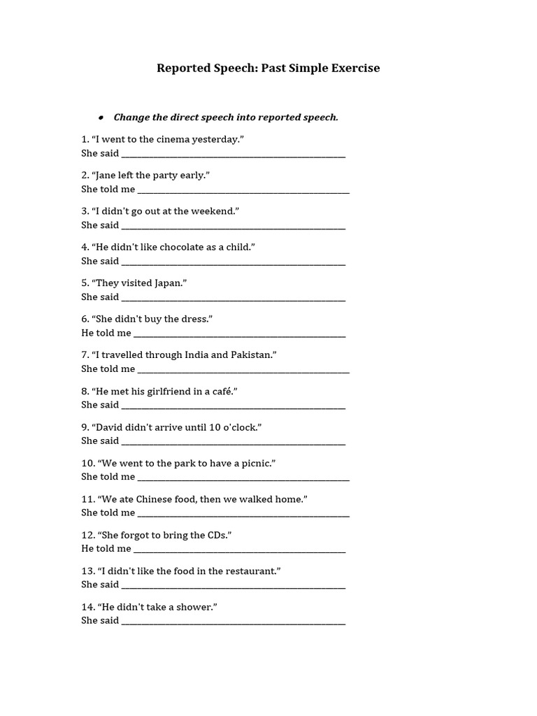 Reported Speech Past Simple | PDF | Cooking | Food And Drink