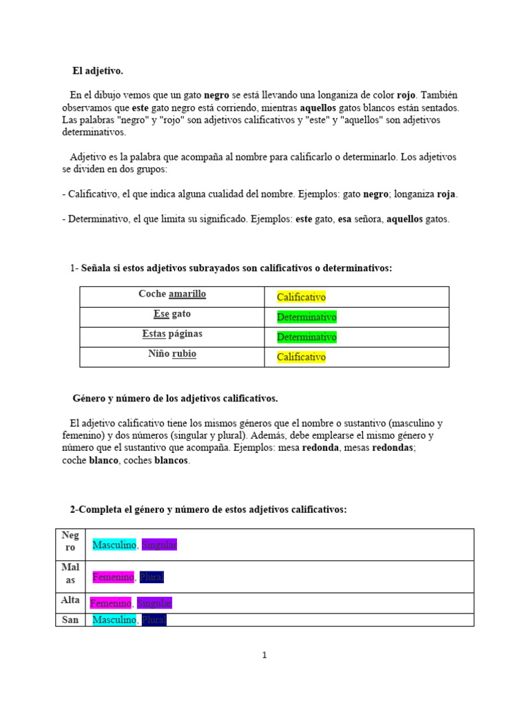 Adjetivos: Tipos y Ejemplos Prácticos | PDF | Adjetivo | Género gramatical