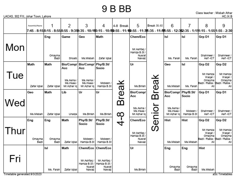 9th Class Timetable 2023 | PDF